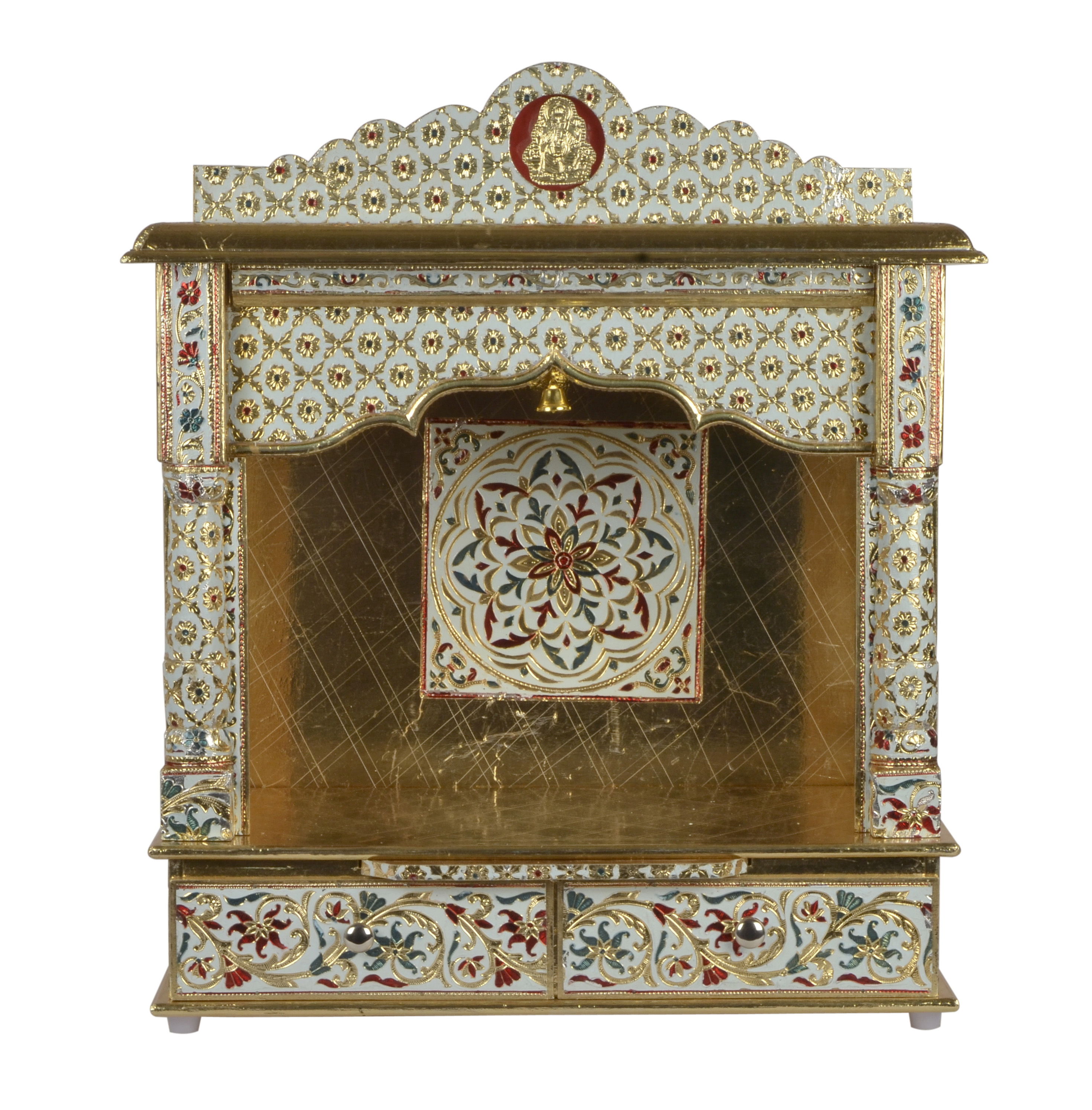 Open Style Golden Meenakari Home Pooja Mandir w/ Bell 22"L X 26"H ...