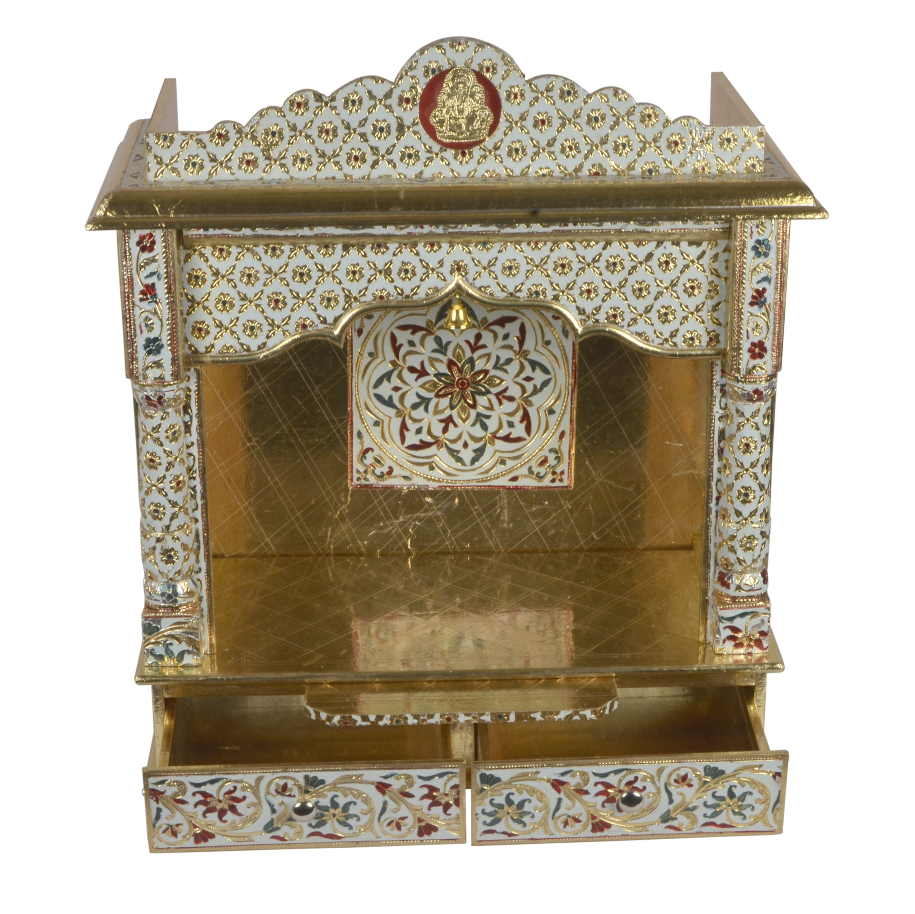 Open Style Golden Meenakari Home Pooja Mandir w/ Bell 22"L X 26"H ...