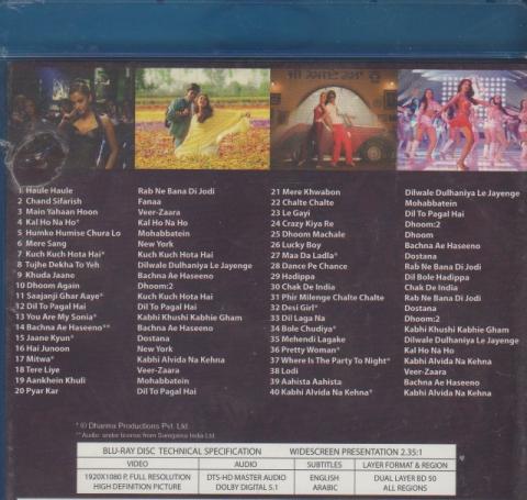 Top 40 Blu Ray DVD Songs From yash raj films to cherish, HINDI SONGS ...