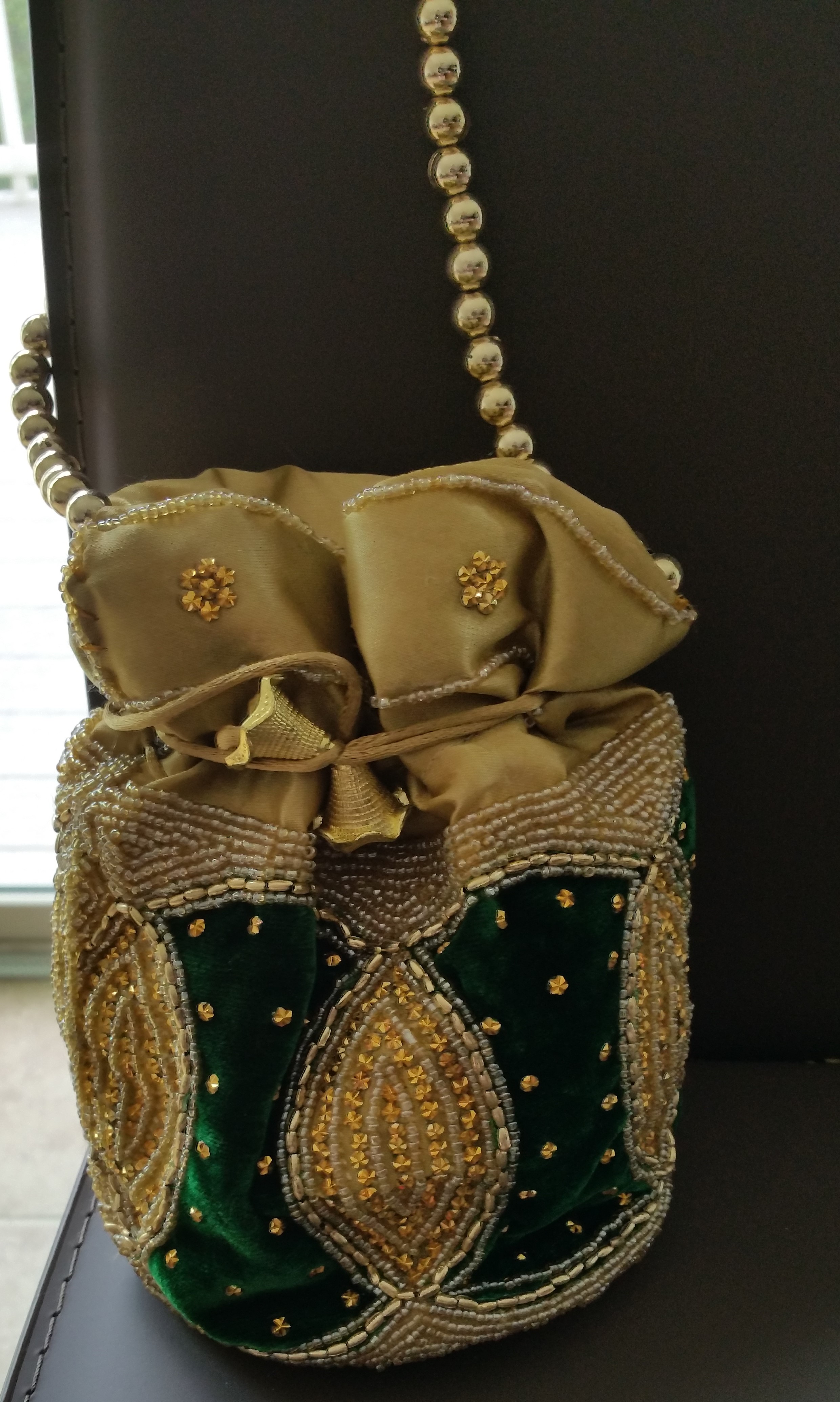 Gorgeous Green Party Purse w/ Heavy Golden Bead Work #33899 | DesiClik ...