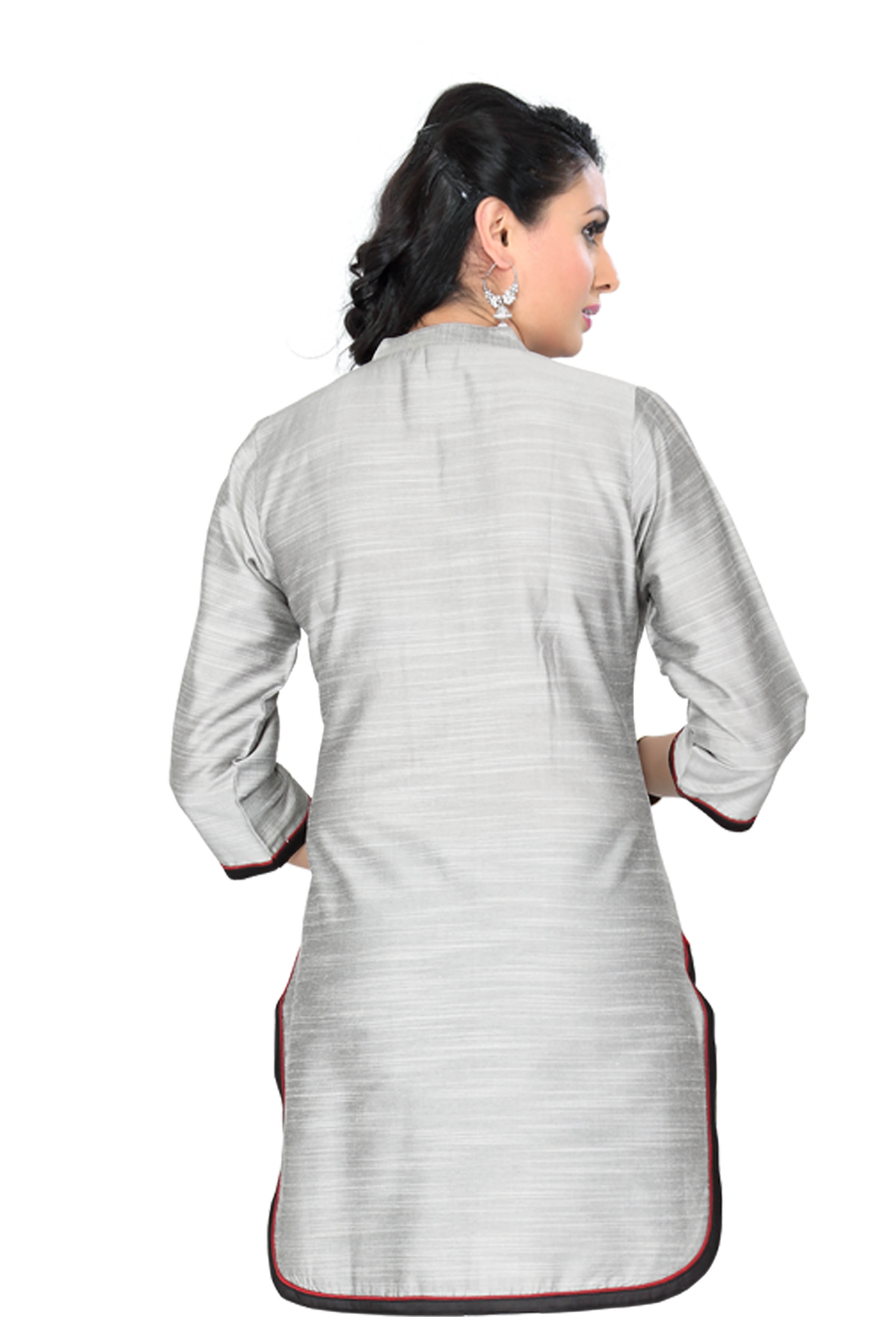 Bright Elegant Embroidery on Grey Raw Silk Kurti Tunic Size 46 #28893 ...