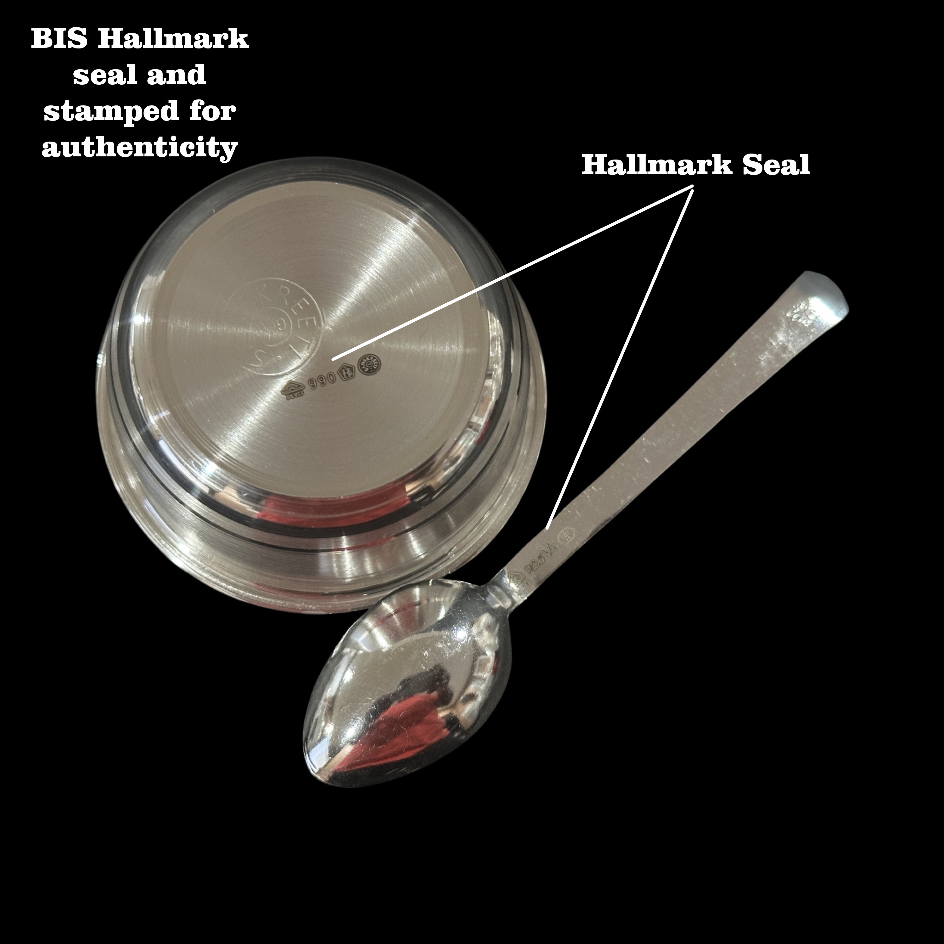 999 Pure Silver Hallmarked 5.0 inch BIG Heavy Bowl & Spoon Set - 5.0 ...