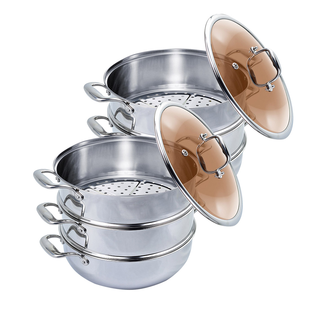 2X 3 Tier 30cm Stainless Steel Food Steamer #60669 | DesiClik.com, USA