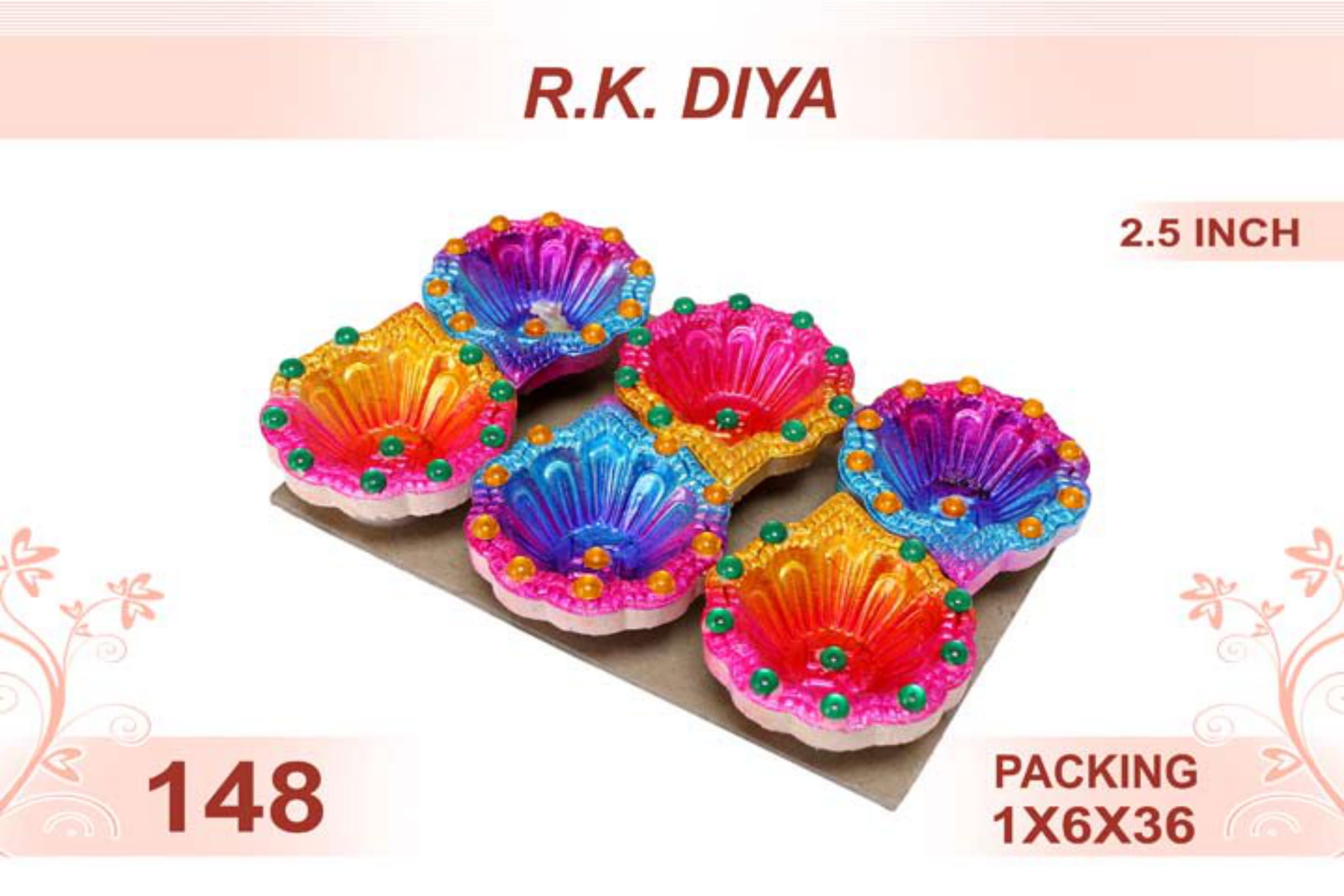 R.K. Diya 6pc 2.5inch #148 #56441 | Buy Diwali Clay Diya Online