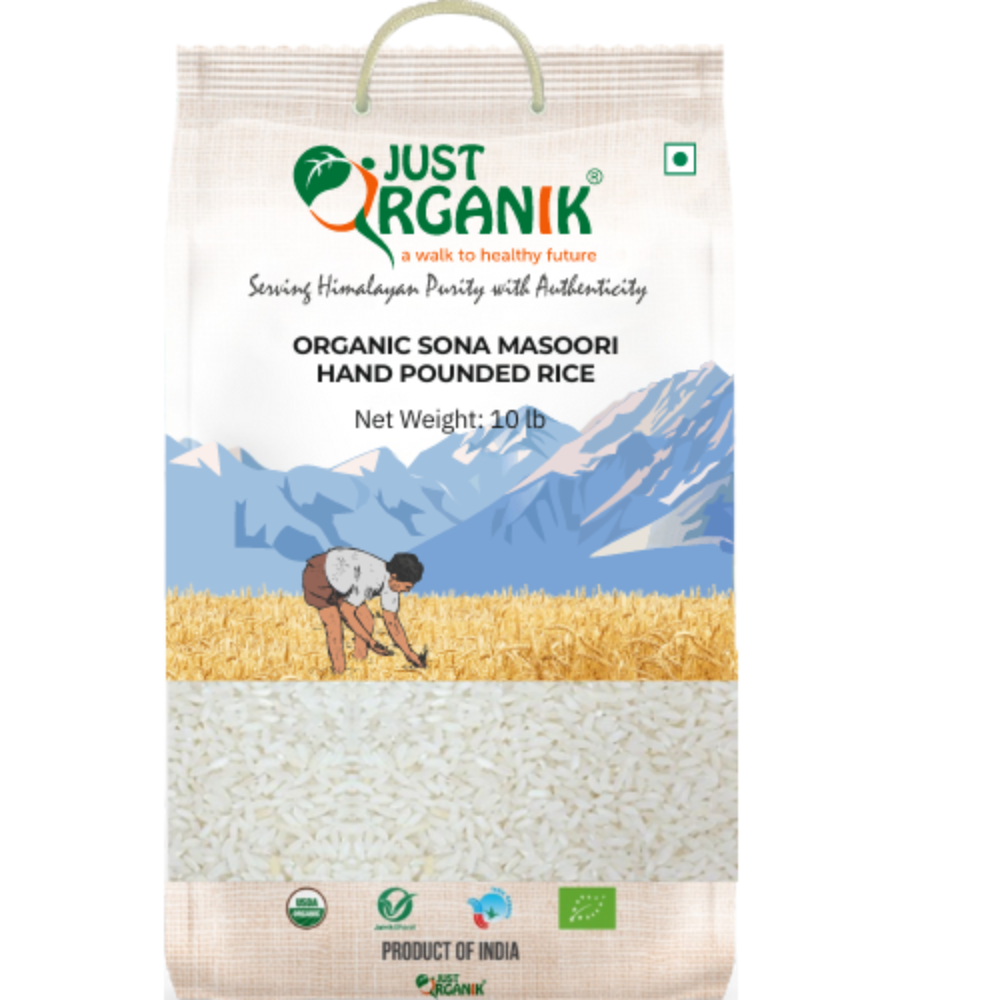 Just Organik Sona Masoori Hand Pounded Rice 10LB #58819 | DesiClik.com, USA