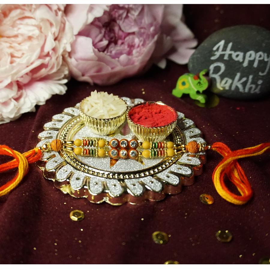 Traditional RAKHI for Brother Embellished w/ Stones & Beads + Roli ...