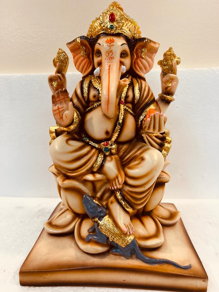 Beautiful Ganesh in Fiber W/Wooden Finish & Colorful Statue - 10" # 4 ...