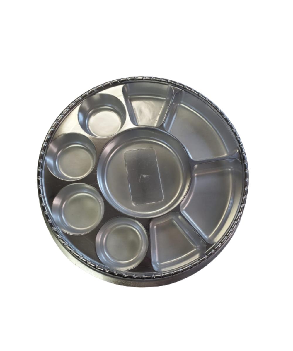 9 Compartment Disposable Silver Matte Plates - 100 Plates #48625 ...