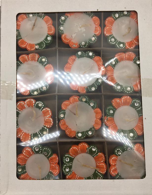Colorful Traditional Wax Clay Diya - 12 Pcs #29046 | DesiClik.com, USA