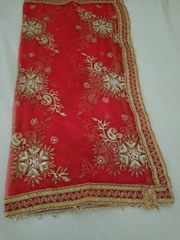 Floral Design Red Mata Dupatta Indian Pooja Ghar Chunni #52884 ...