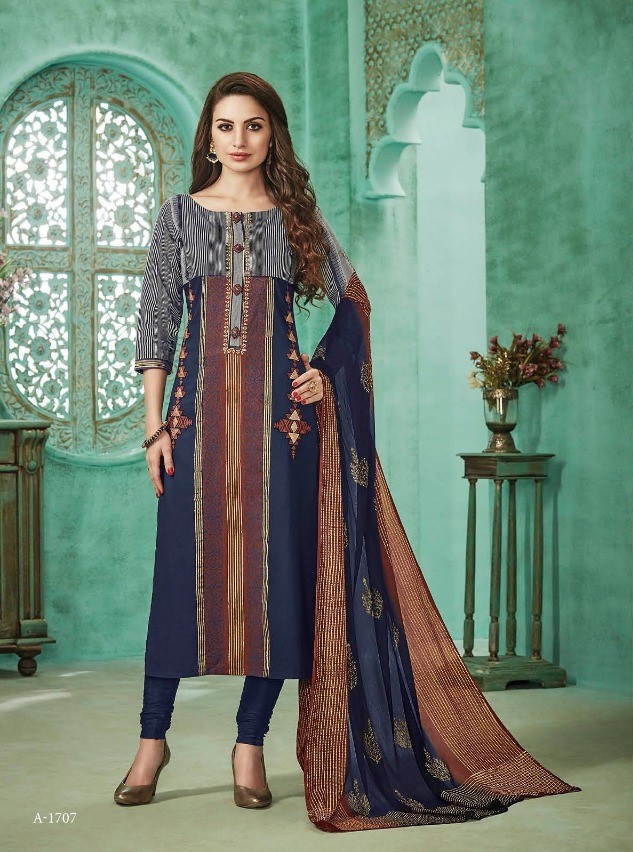 Plus Size Blue Raw Silk Stitched Churidar Salwar Kameez ( 2XL ) #32153 ...