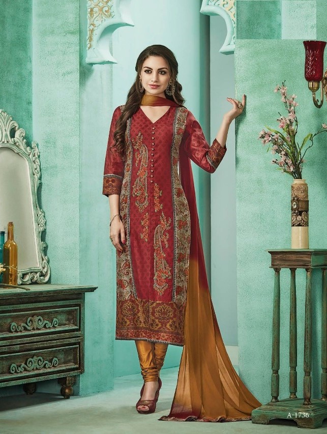 Plus Size Maroon Raw Silk Embroidered Churidar Salwar Kameez - 2XL ...