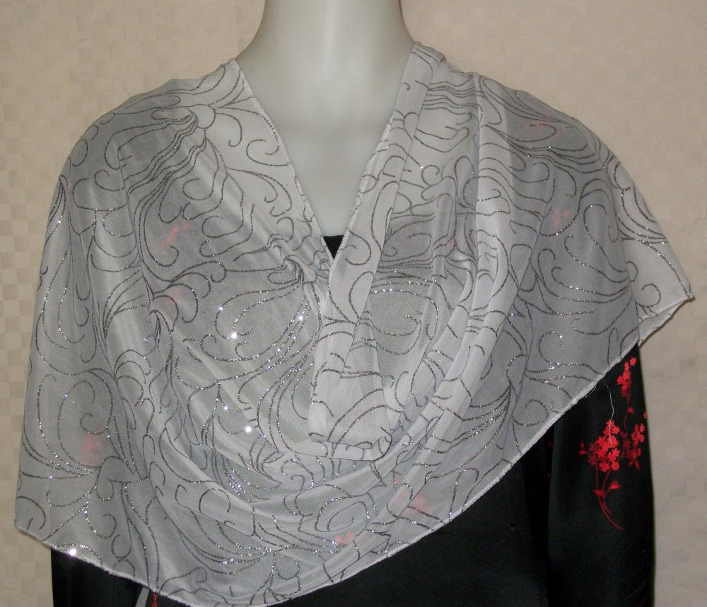 Jersey White Glitter Dupatta Chunni Stole #56827 | DesiClik.com, USA