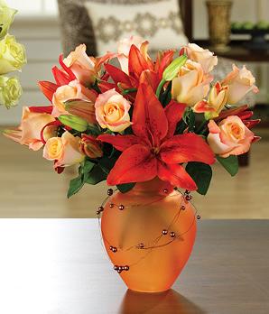 Fiery Roses & Lilies , Flowers & Bouquets #23216 | DesiClik.com, USA