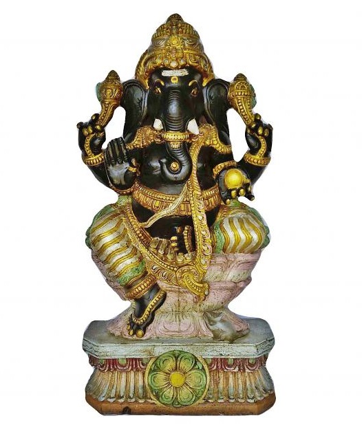 Large Wooden Ganesha Statue, Colorful & Handcrafted - 3 Ft #23663 ...