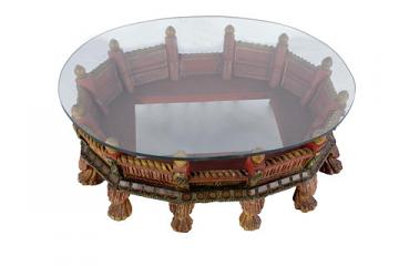 Colorful Artistic Hand Carved Wooden Palkhi Design Table - 31", ROUND ...