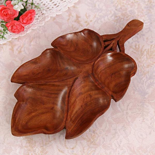 Maple Leaf Shaped 5 Compartment Wooden Tray #29833 | DesiClik.com, USA