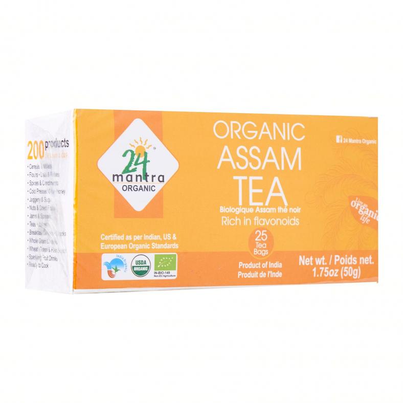 24 mantra Organic Assam Tea 25 Tea Bags 50 gm #37419 | DesiClik.com, USA