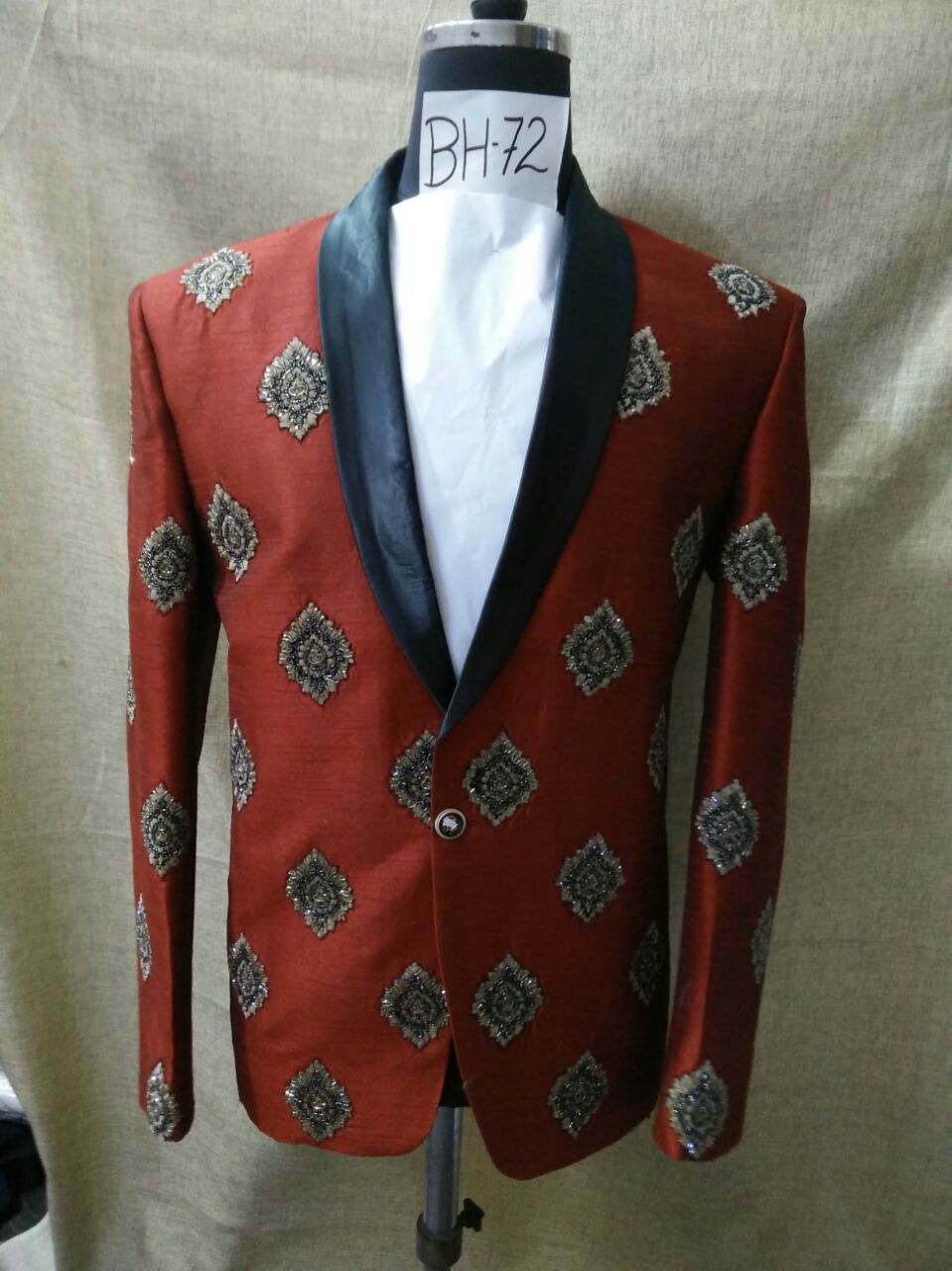 Rusty Maroon Men Silk Blazer w/ Heavy Sequin Rhinestone Work L-XL ...