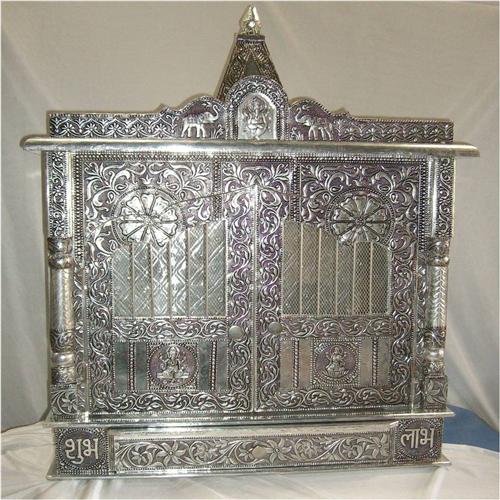 Traditional Pooja Mandir, Oxidised Metal Temple for Home w/ Doors 21 X ...