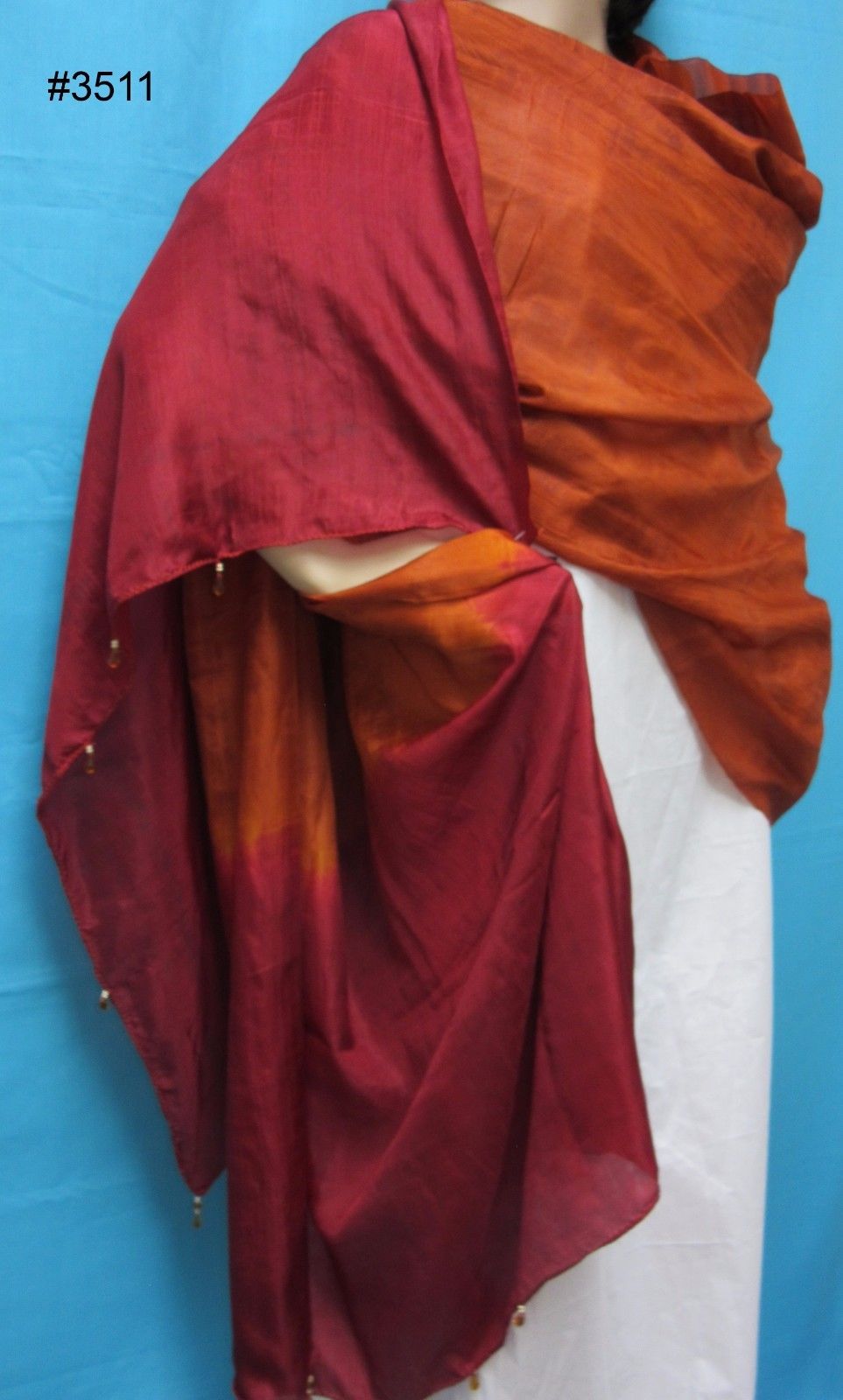 Rust Maroon Silk Tie Dye Dupatta Chunni Stole #37273 | DesiClik.com, USA