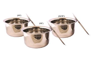Stainless Steel Large Patila / Topia Indian Pot w/ Lid's Set of 3 Sizes ...