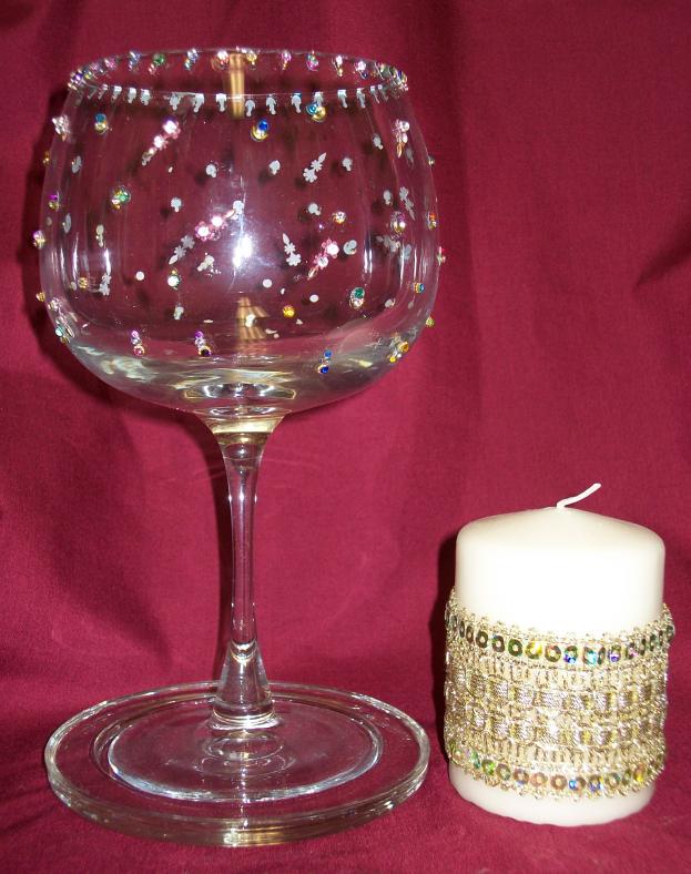 Glass Candle Goblet Studded Fine Crystals #35424 | DesiClik.com, USA