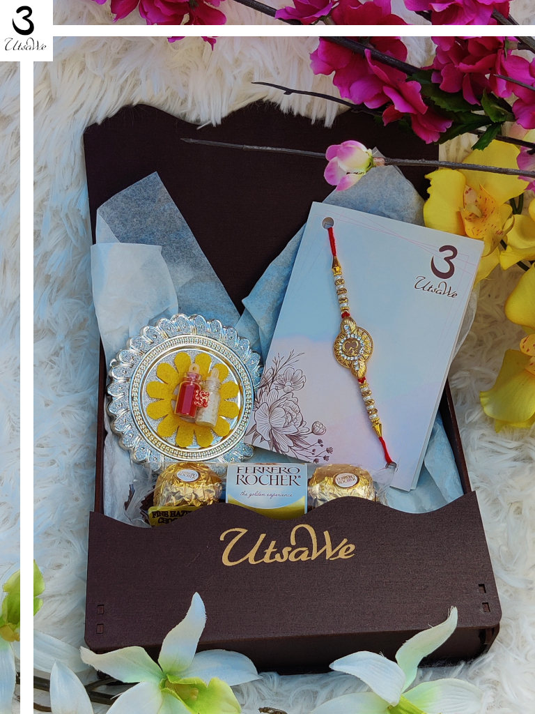 Gift Set W/ Rajasthani Om Pendants Rakhi + Roli, Chaval, Card ...