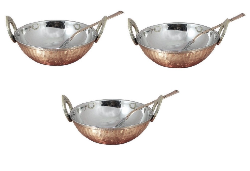 Pack of 3 Copper Karahi Set w/ Spoon 16 Oz for Serving #40854 ...