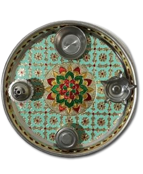 Turquoise Green Aarti Thali with Golden Flower Design - 8" #56907 ...