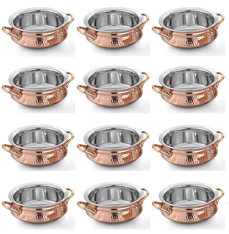 12 Pcs Copper Handi with Handle 14 oz - 20 Oz Restaurant/Home Serving ...