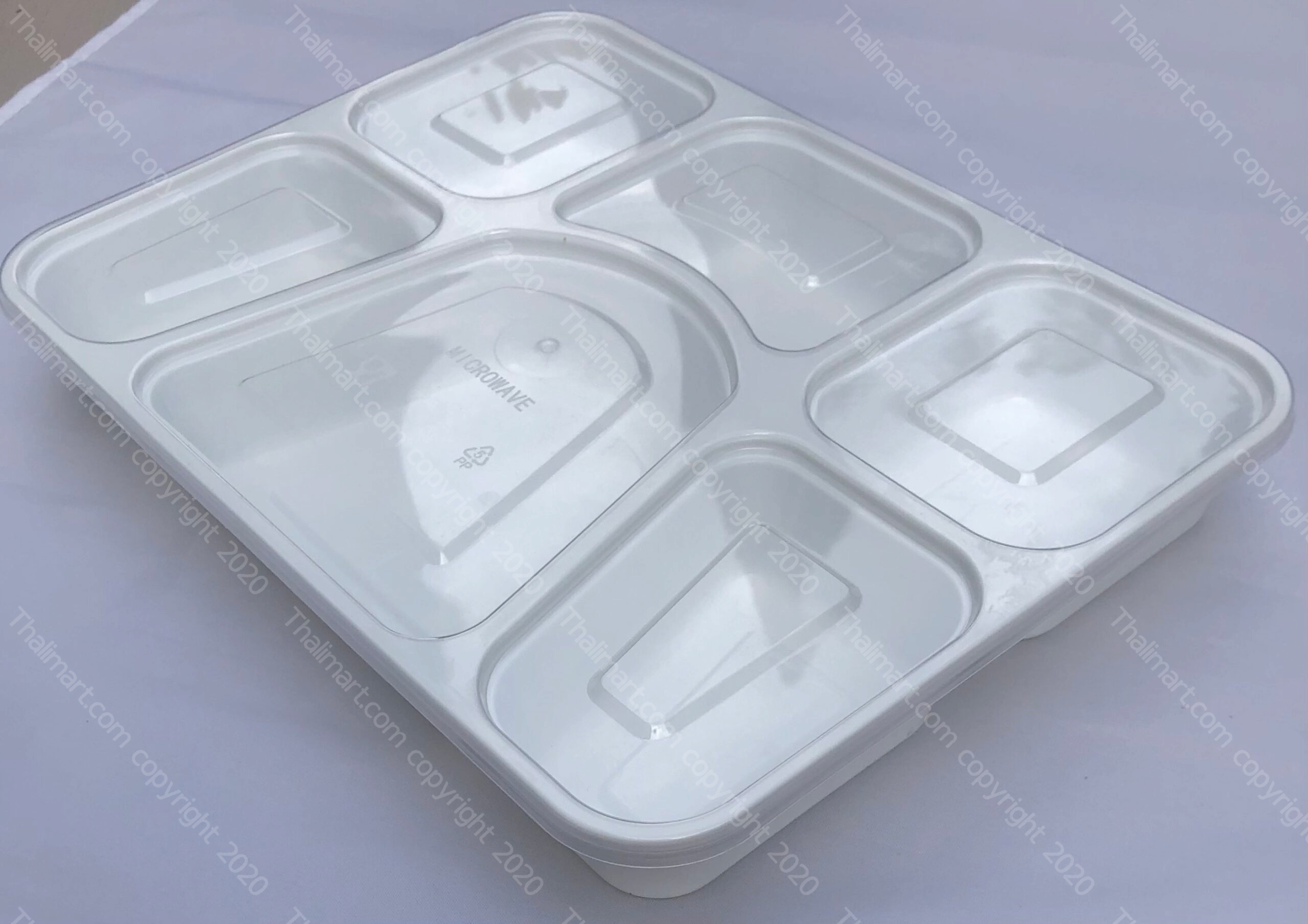 6 Compartment Disposable Microwave Safe White Thali / Tray w/ Lid -100 ...