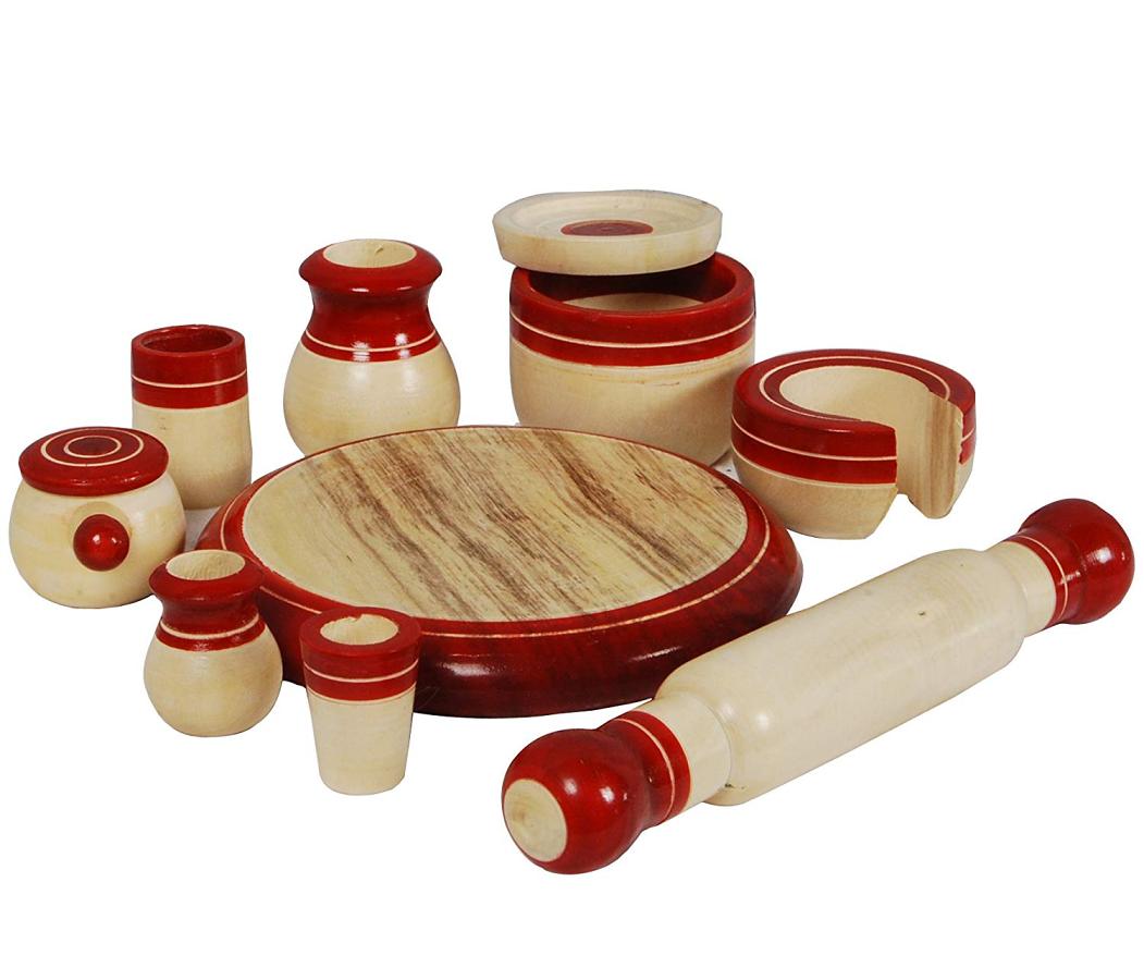 Handcrafted Wooden Channapatna Kitchen Set in Maroon #53402 | DesiClik ...