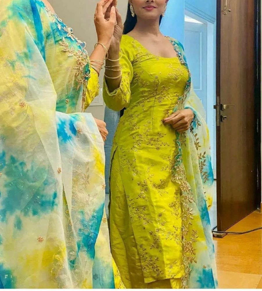 Mehandi Green Silk Gold Detail Salwar Kameez Dupatta (Medium) #56494 ...