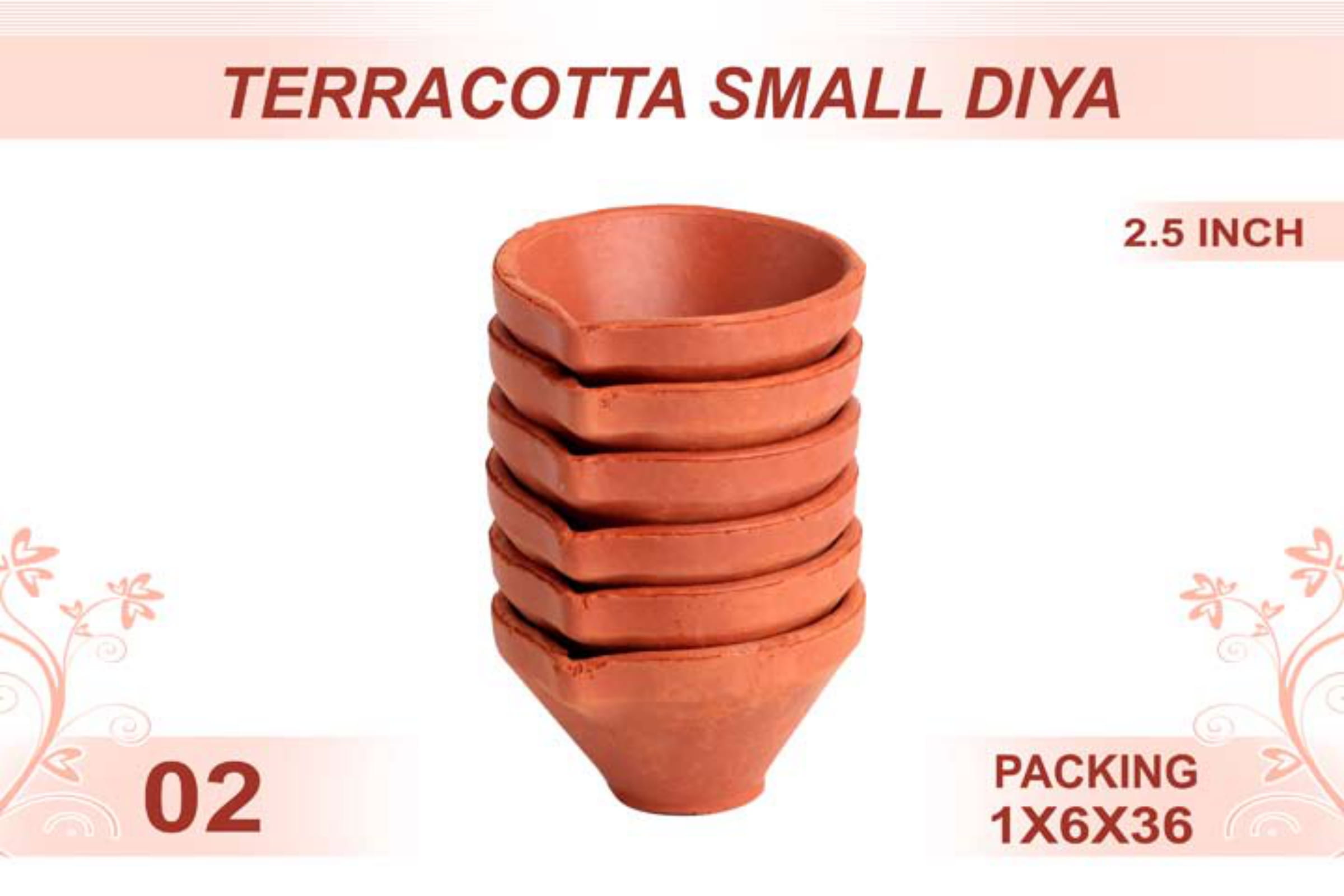 Terracotta Small Diya 6pc 2.5inch #2 #56439 | Buy Diwali Clay Diya Online