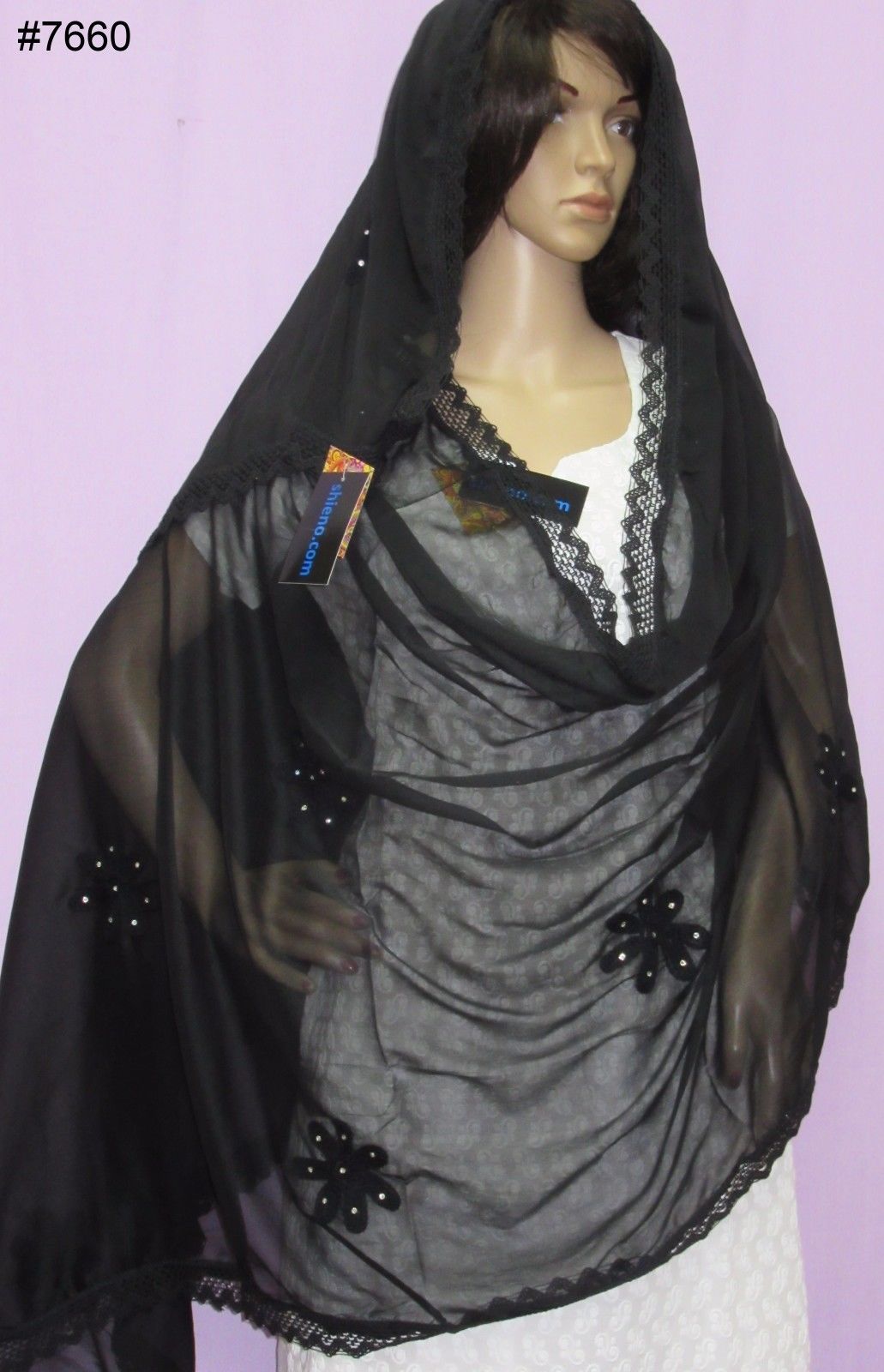 Black Georgette Dupatta Chunni Wrap Shawl \w Lace Border #26634 | Buy ...