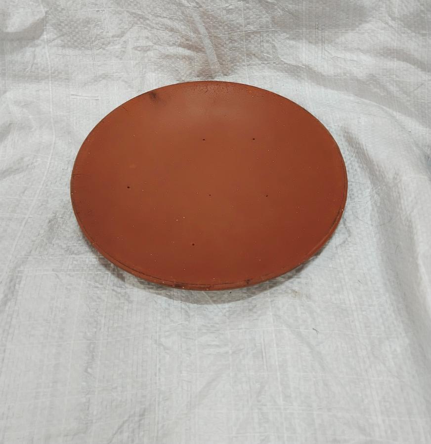 Natural Brown Earthen Clay Tawa - 9" Diameter #56536 | DesiClik.com, USA