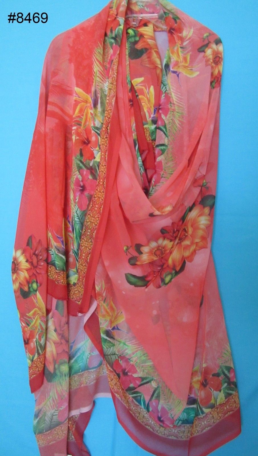 Red Fine Georgette Multi-Color Floral Print Dupatta / Chunni #32146 ...