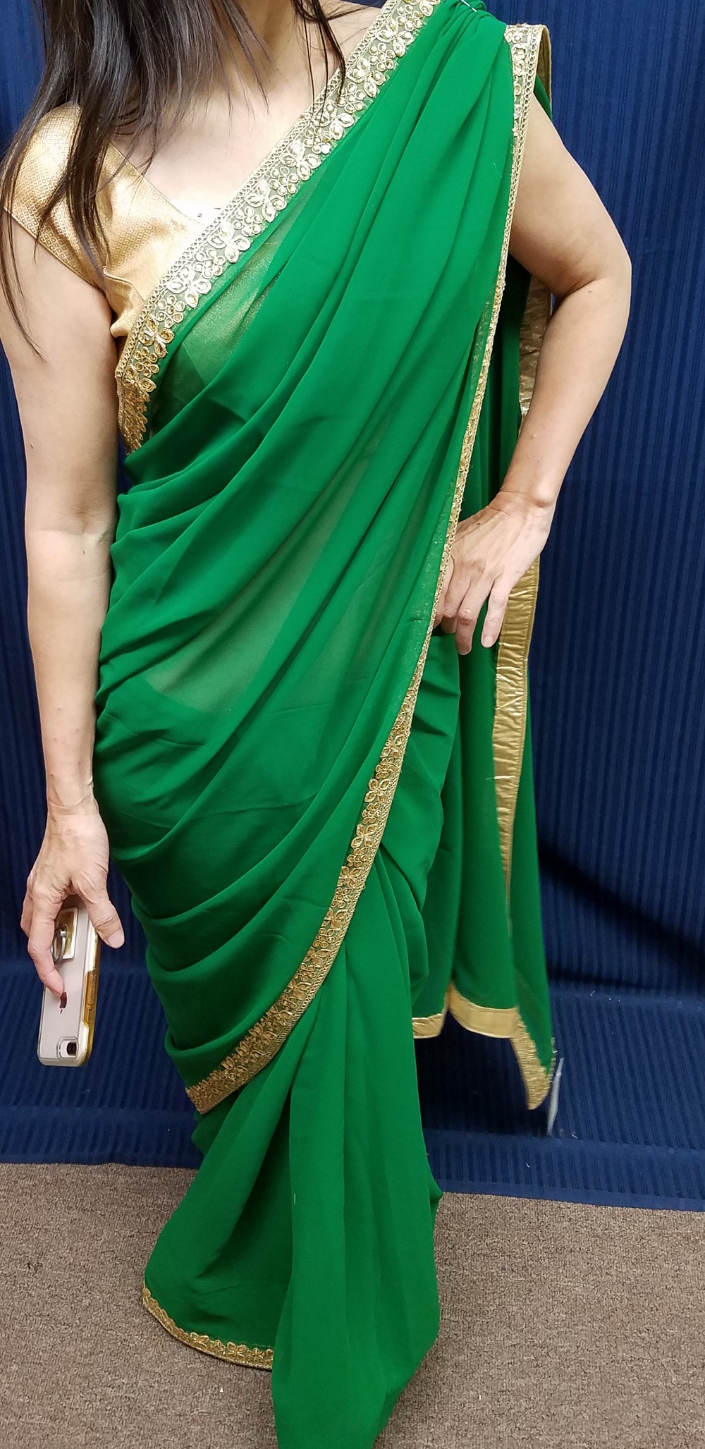 Plain Green Gold Border Georgette Saree w/ Semi Stitched Blouse #35432 ...