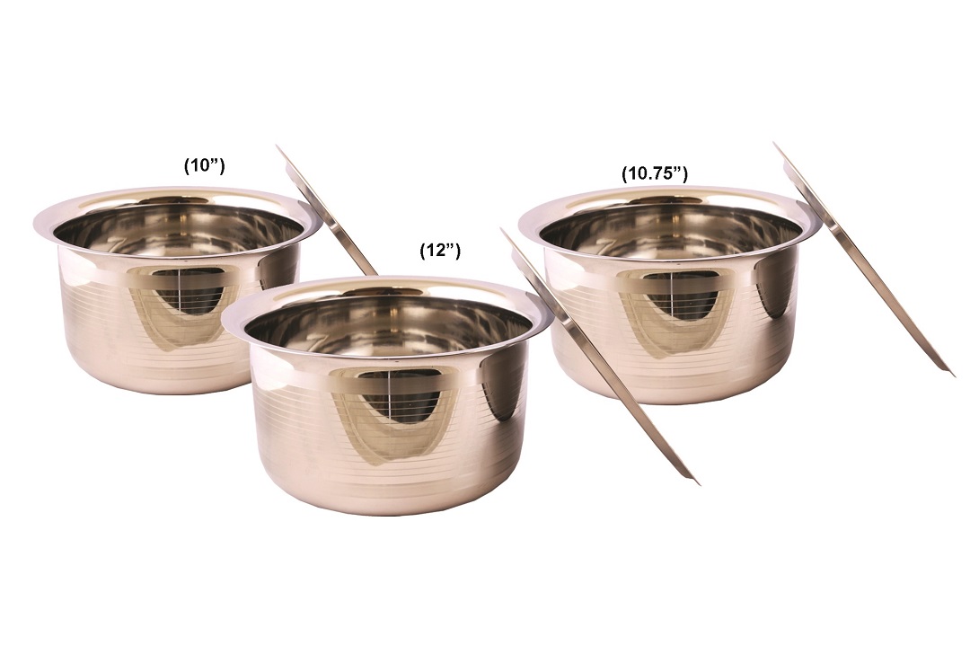 Stainless Steel Large Patila / Topia Indian Pot w/ Lid's Set of 3 Sizes ...