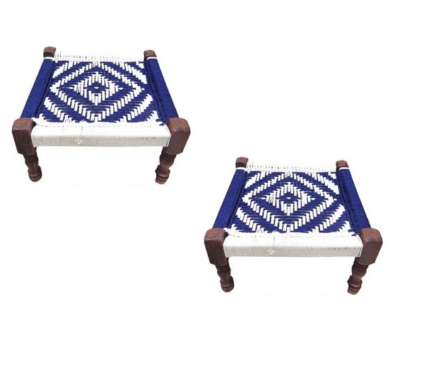 Wooden Peeda Ottoman Chowki 2 Pcs Stool Set 18"X18"X10" #43805 ...