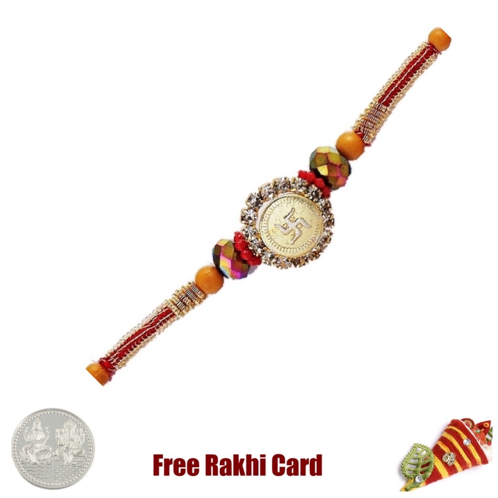 Swastik Jewelled Circle Rakhi With Free Silver Coin, RAKHI GIFTS TO USA ...
