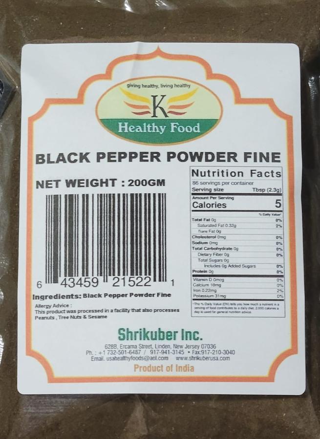 HEALTHY FOODS BLACK PEPPER POWDER FINE 200GM #52877 | DesiClik.com, USA