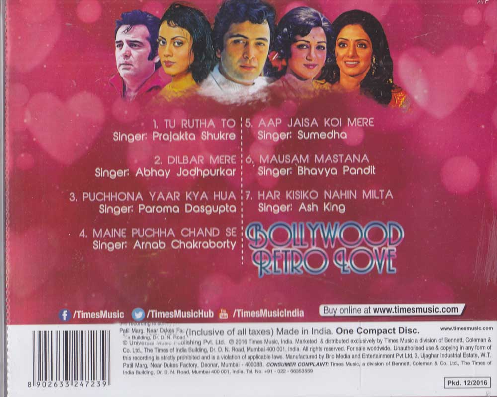 Bollywood Retro Love - Hindi Romantic Music CD #26796 | DesiClik.com, USA