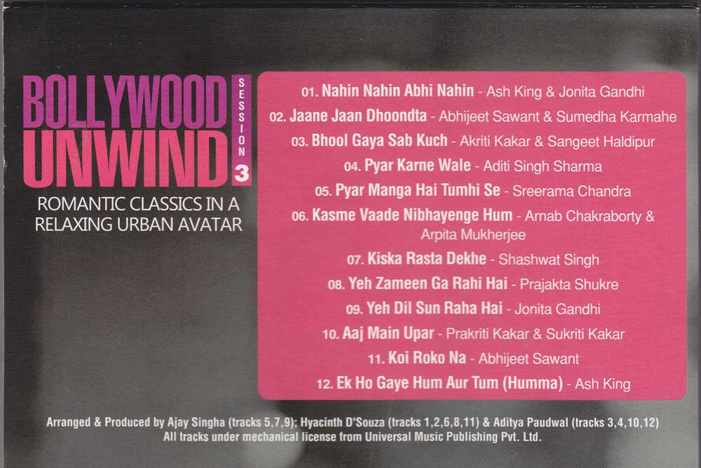 Bollywood Unwind Vol 3 Hindi CD #25896 | DesiClik.com, USA