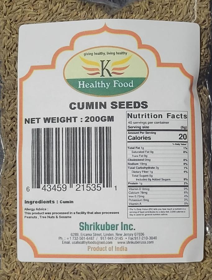HEALTHY FOODS CUMIN SEEDS 200GM #52917 | DesiClik.com, USA