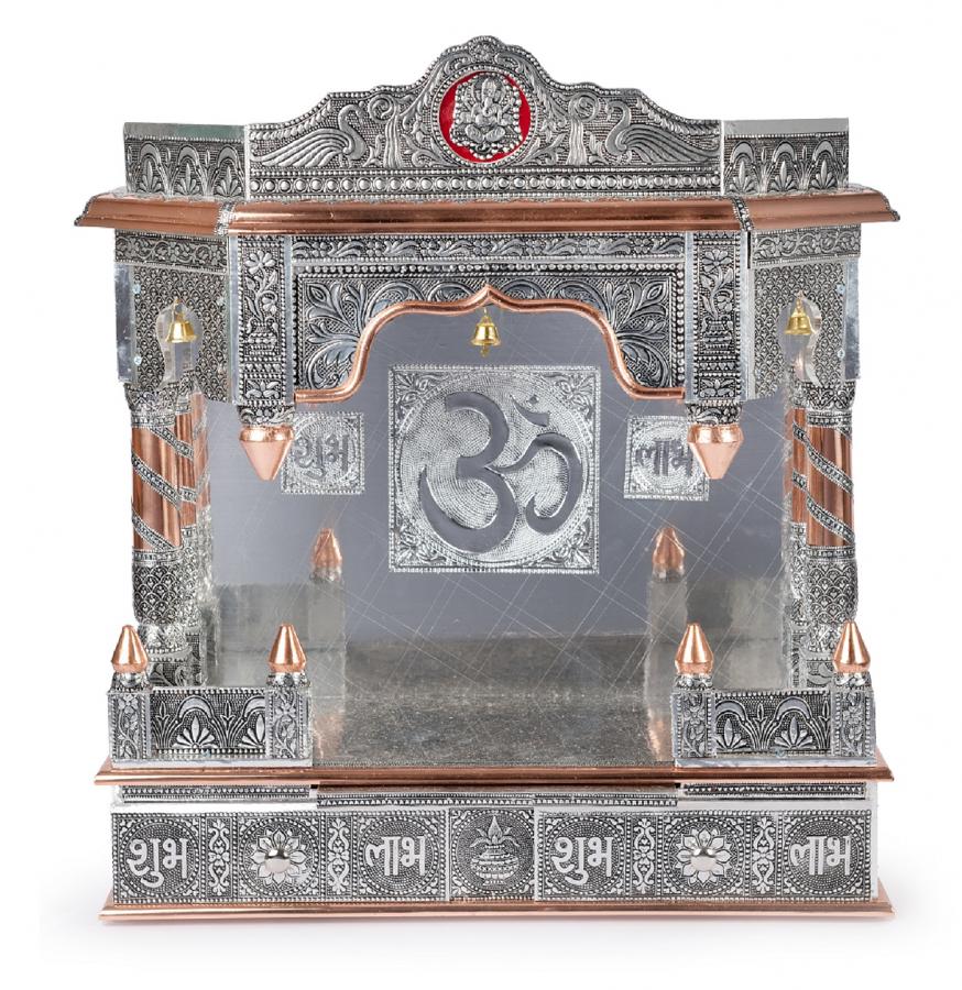 Puja Mandir - Wooden Hindu Temple 25" Panchmukh Mandir - Silver/Copper ...