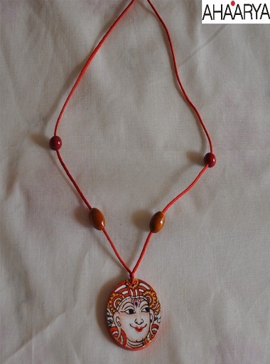 Round Handpainted Pendant on Red Thread, INDIAN JEWELRY #17357 ...