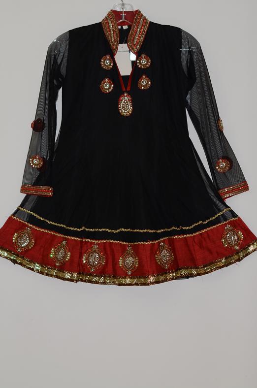 Girls Black Net Dress w/ Churidar Pants & Chiffon Stole #35784 ...