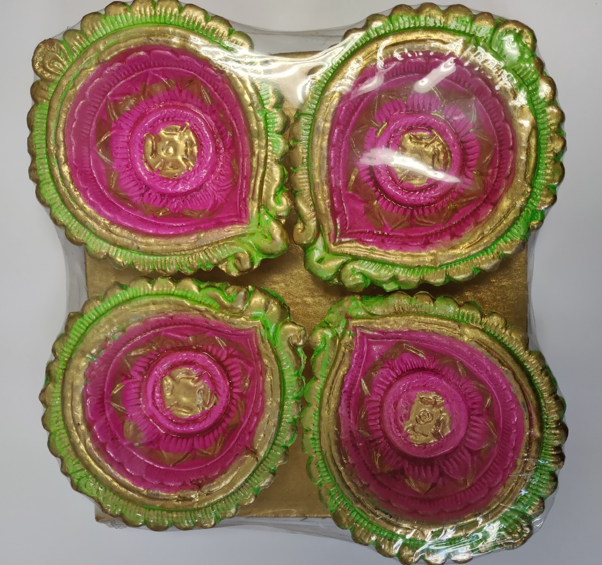 Bright Color Clay Earthen Diya in Pink Green (18 Sets / 72 Pcs) #39219 ...